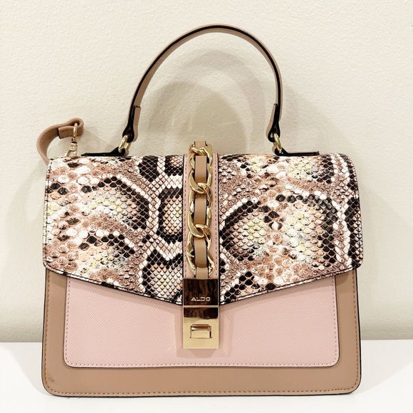 Aldo | Bags | Aldo Pink And Brown Satchel With Snake Print Purse ...